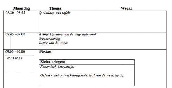 Weekplanning kleuters rooster - Juf Maike