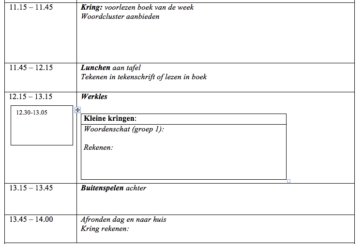 Weekplanning kleuters rooster - Juf Maike